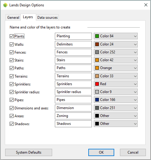 Options | Lands Design help